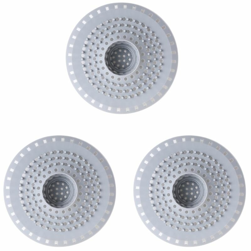 3 раковины, силиконовая крышка для слива в полу с защитой от засорения, фильтр выхода канализации-серый-круглый