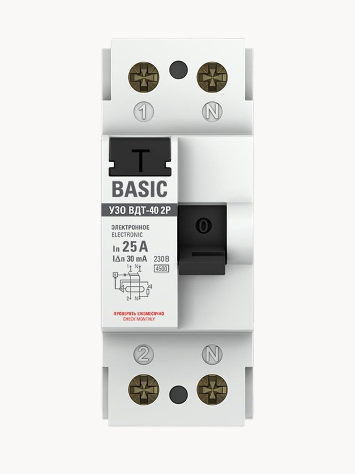 Устройство защитного отключения EKF Basic УЗО ВДТ-40 2P 25А/ 30мА (электронное)