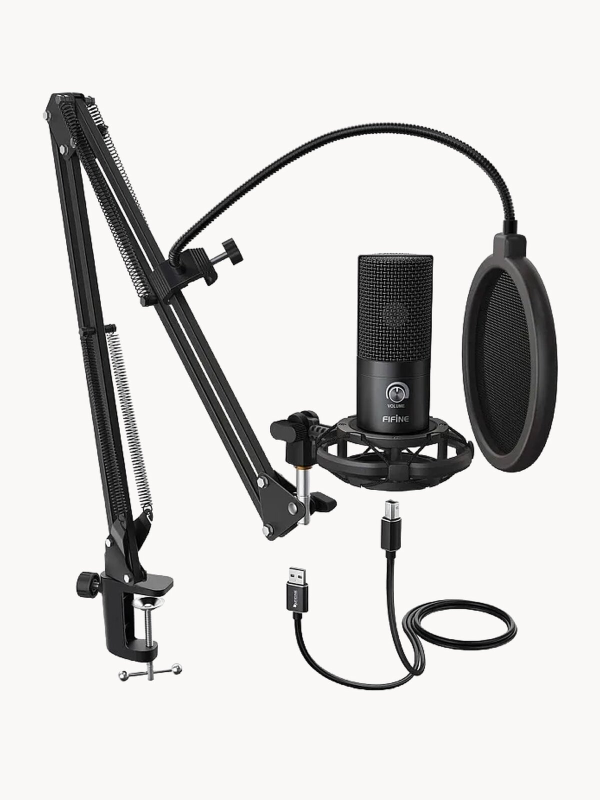 Конденсаторный USB микрофон FIFINE T669, регулируемая стойка, крепление паук, поп-фильтр