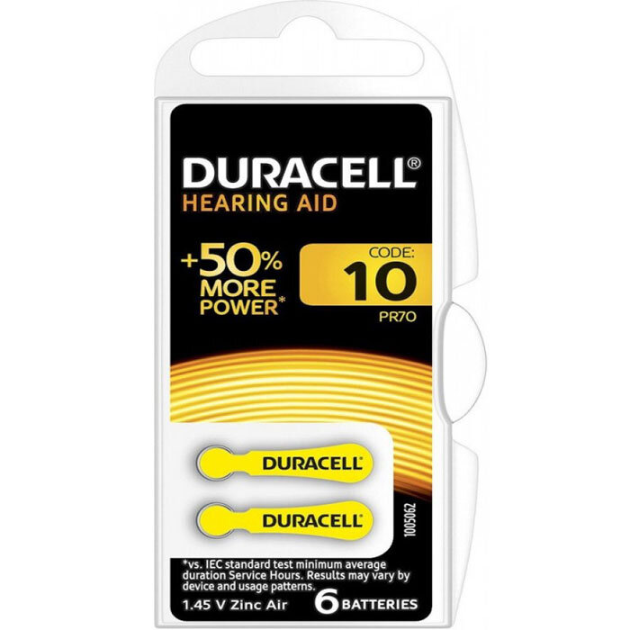 Батарейка ZA10 Duracell ACTIVAIR для слуховых аппаратов, воздушно-цинковая, в блистере 6шт