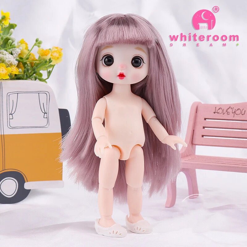 Whiteroom шарнирная кукла 16 см пластик девочки 3-6 лет Розовый, Naked dolls D, Green eyes