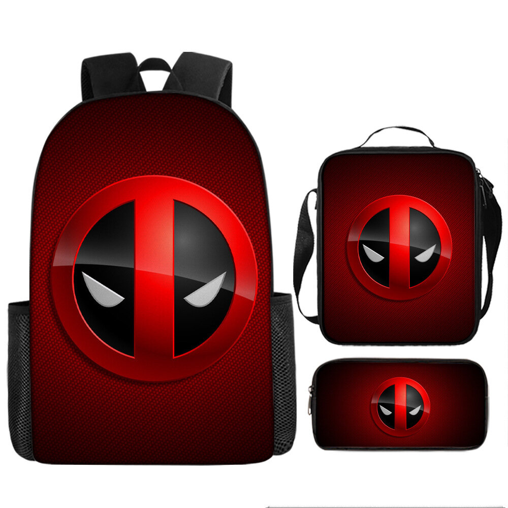 Новый трансграничный рюкзак Дэдпул с героями мультфильмов, большой вместительный рюкзак, сумка на плечо, чехол для ручек, комплект из трех предметов, дропшиппинг
