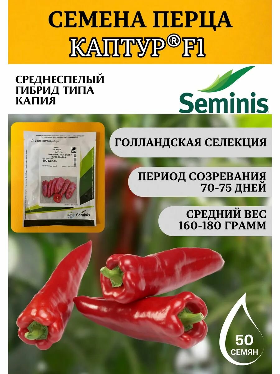 Семена сладкого перца Каптур F1 50 штук Seminis, профессиональные семена