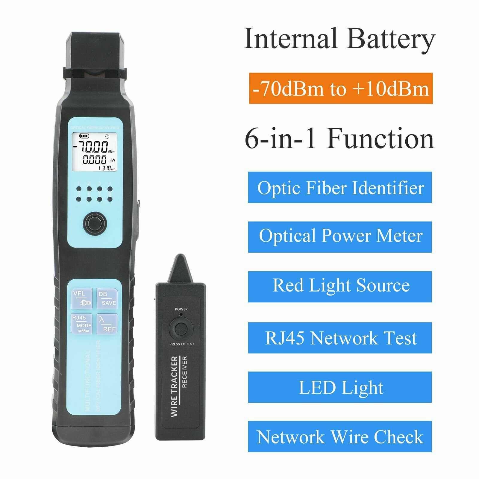 Идентификатор оптоволоконного сигнала 5-в-1 850 1650 нм с измерителем оптической мощности, источником красного света, детектором скорости оптоволоконного потока, тестером сетевого кабеля