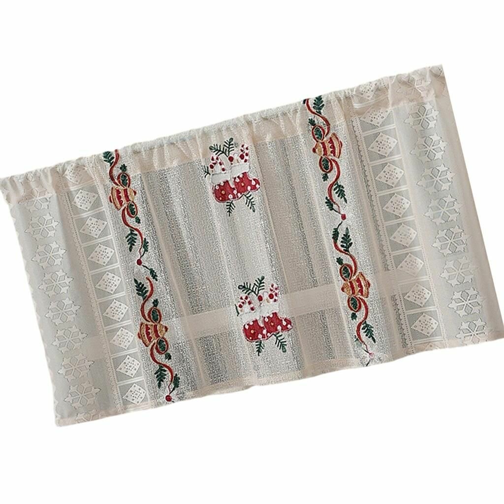 Кружевные рождественские занавески с вышивкой в виде колокольчиков-Рождественские носки-140*100 см