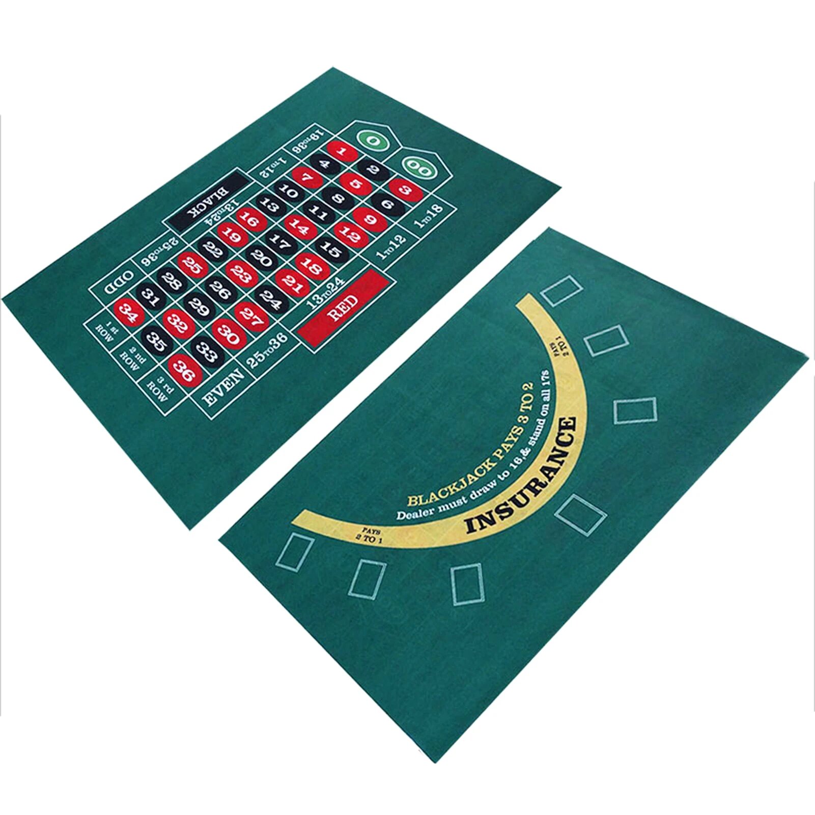 Двусторонний коврик для макета покера Blackjack и Texas Holdem Доступен настольный коврик Craps And Roulette Table Фетровый коврик из зеленой ткани