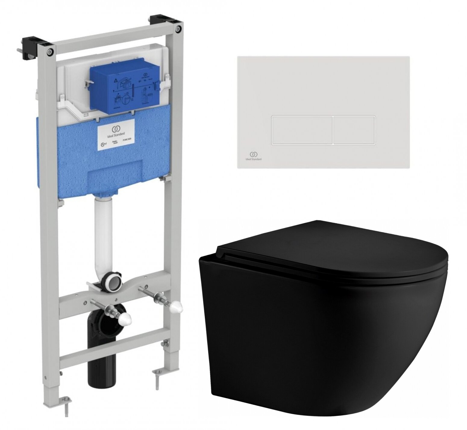 Комплект 3 в 1 инсталляция Ideal Standard + Унитаз подвесной Weltwasser WW Merzbach 043 MT-BL + кнопка белая
