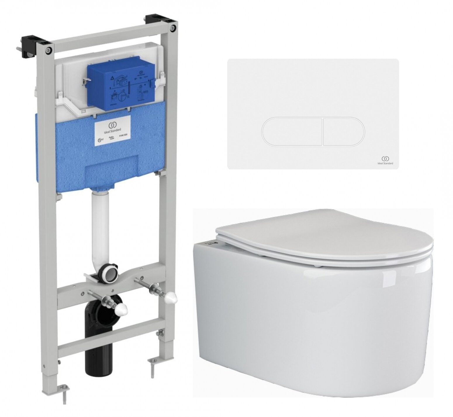 Комплект 3 в 1 инсталляция Ideal Standard + Унитаз подвесной Ceramica Nova Moments CN3003 + кнопка белая