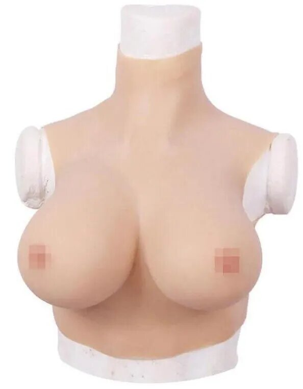 Накладная грудь в виде силиконового торса с высокой шеей (чашка G, наполнение полужидким силиконом, светлый)