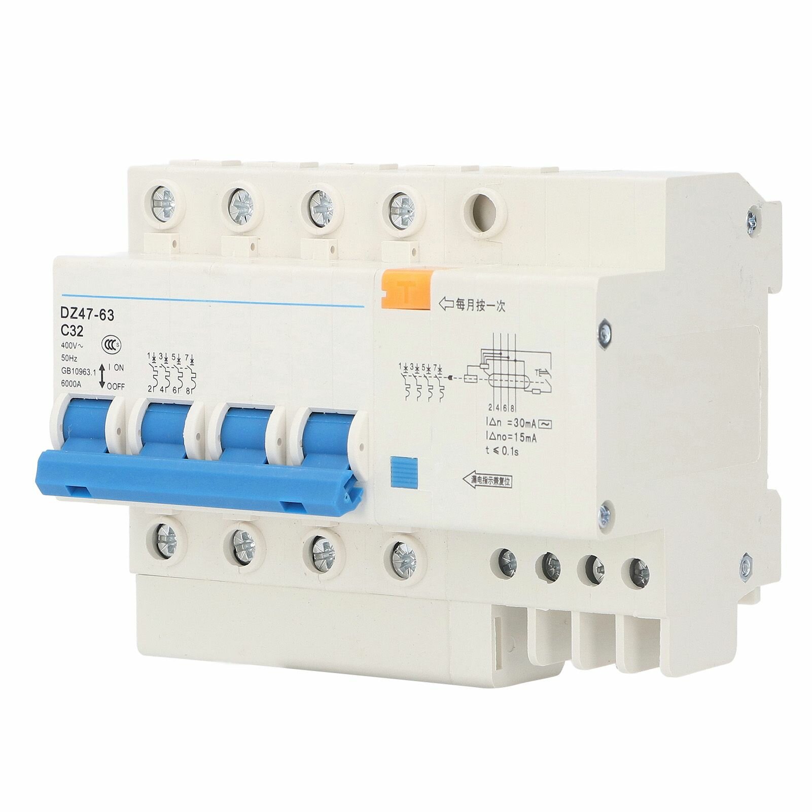 Автоматический выключатель Mini 4P MCB для крепления на DIN-рейку, 6000A, отключающая способность, 400 В, 32 А для дома