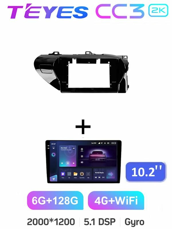 Магнитола Teyes CC3 2K 6/128 Gb 10" для Toyota Hilux Pick Up AN120 2015-2020 Правый руль 2 din