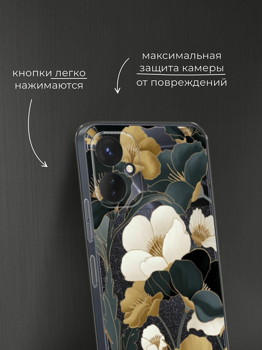 Чехол на Tecno Spark 9 Pro / Техно Спарк 9 Про с принтом Золотые цветы — фото 1