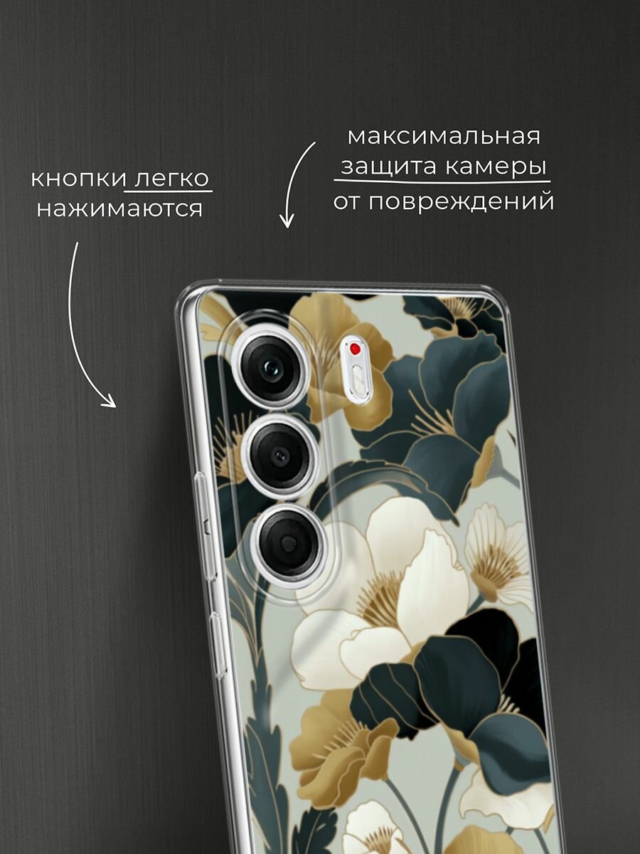 Чехол на Tecno Camon 40 Pro 5G / Текно Камон 40 Про 5G с принтом Золотые и белые цветы — фото 1