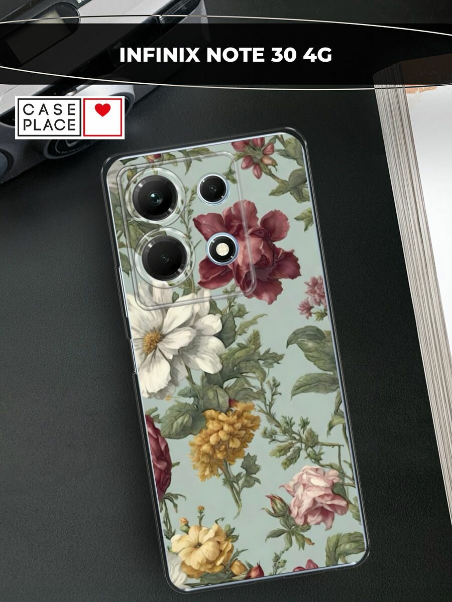 Силиконовый чехол на Infinix Note 30 4G / Инфиникс Нот 30 4G с принтом Акварельные красные цветы