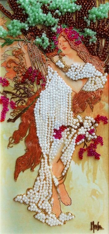 Вышивка хрустальными камнями "Весна" 17,5x33,5 см, Девушки Абстракция Люди