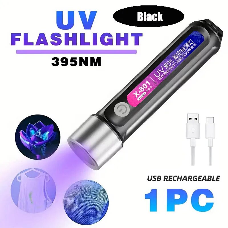 УФ-фонарик X801 Black 395nm USB Rechargeable