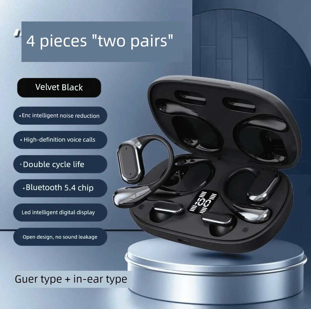Q25 Беспроводные наушники Bluetooth с чипом 5.4, надежное крепление, длительная автономность - темно-черный