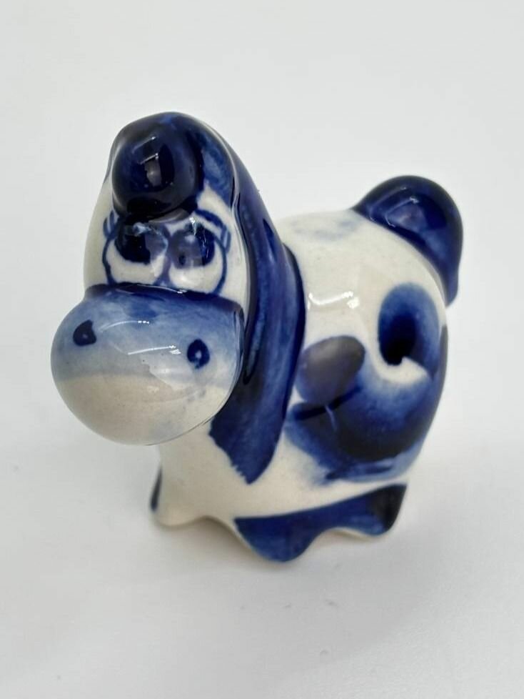 Лошадка 6 см, гжель, Символ года 2026, коллекционный сувенир, подарок на Новый год, рождество