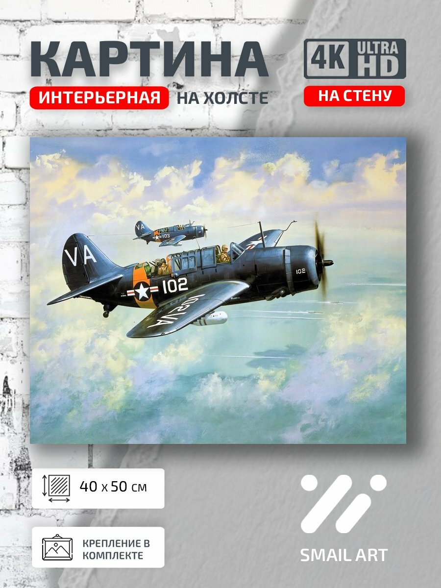 Картина на холсте интерьерная 40 на 50 на стену Самолете Fighters для геймера авиация декор