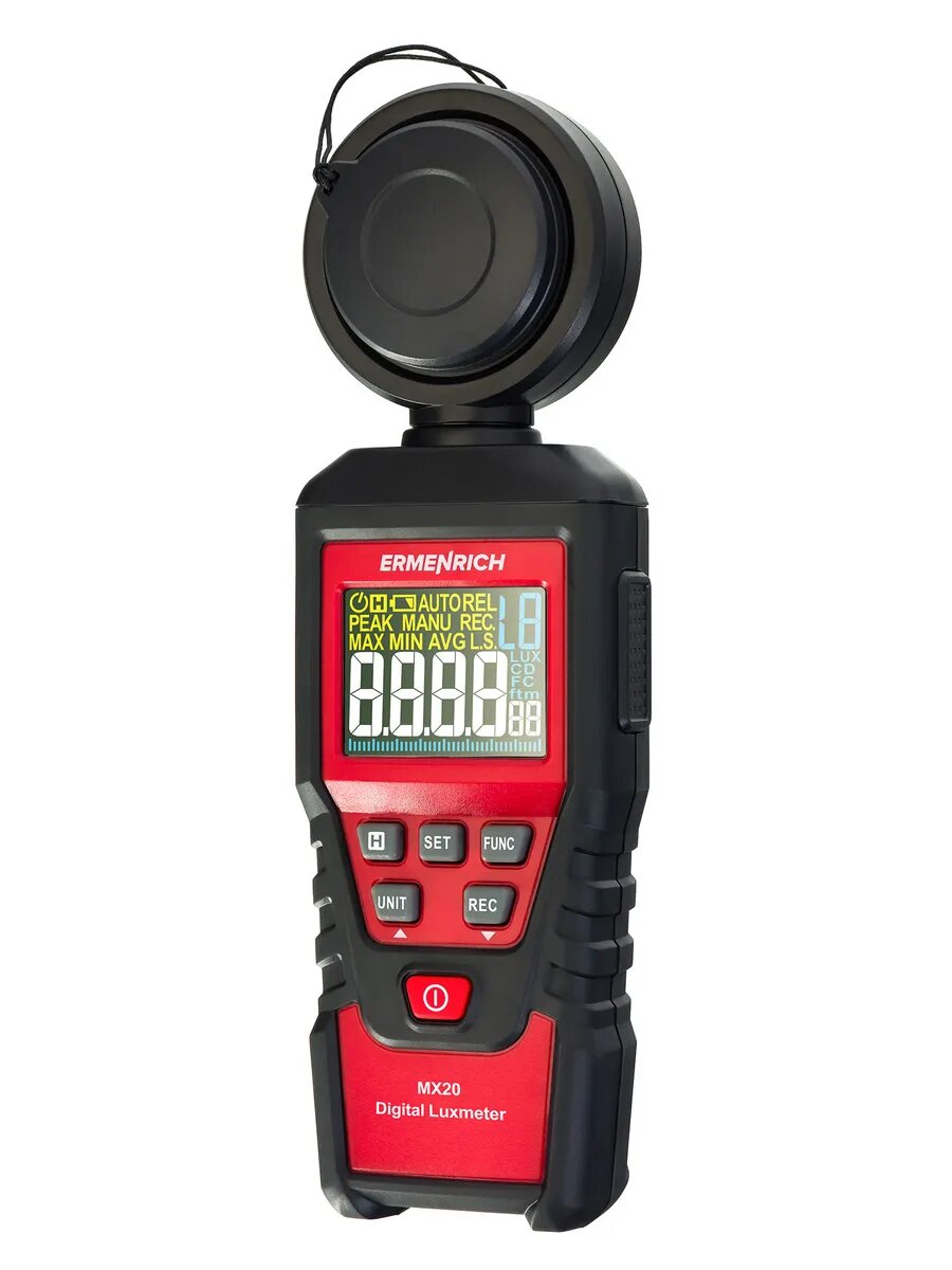 Цифровой люксметр Ermenrich "Seek MX20", 3 батарейки AAA, цветной дисплей, черно-красный