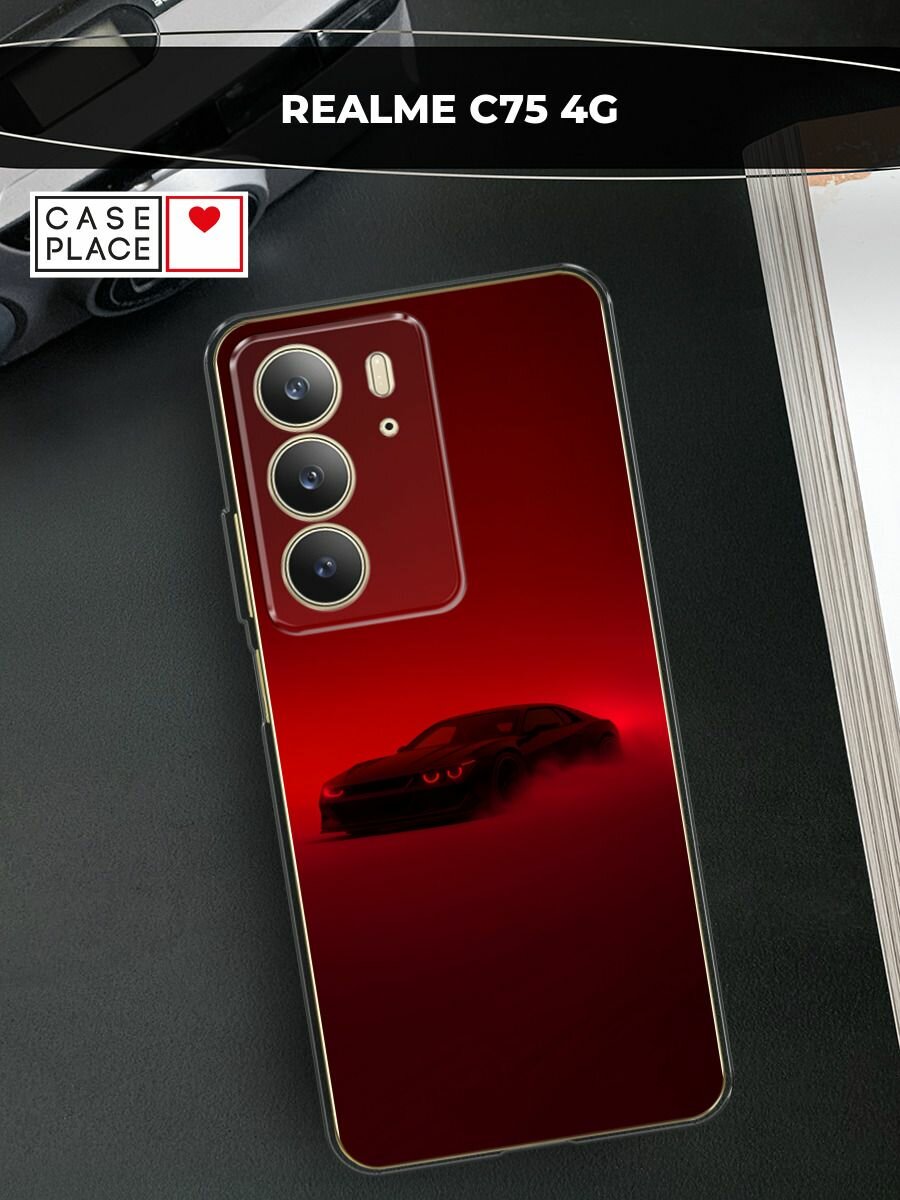 Чехол на Realme C75 4G / Реалми C75 4G с принтом Машина на красном фоне