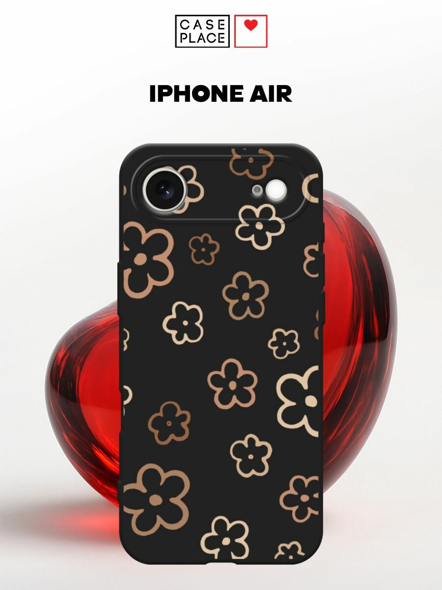 Черный матовый чехол на Apple iPhone 17 Air / Айфон 17 Эир с принтом Цветы контур