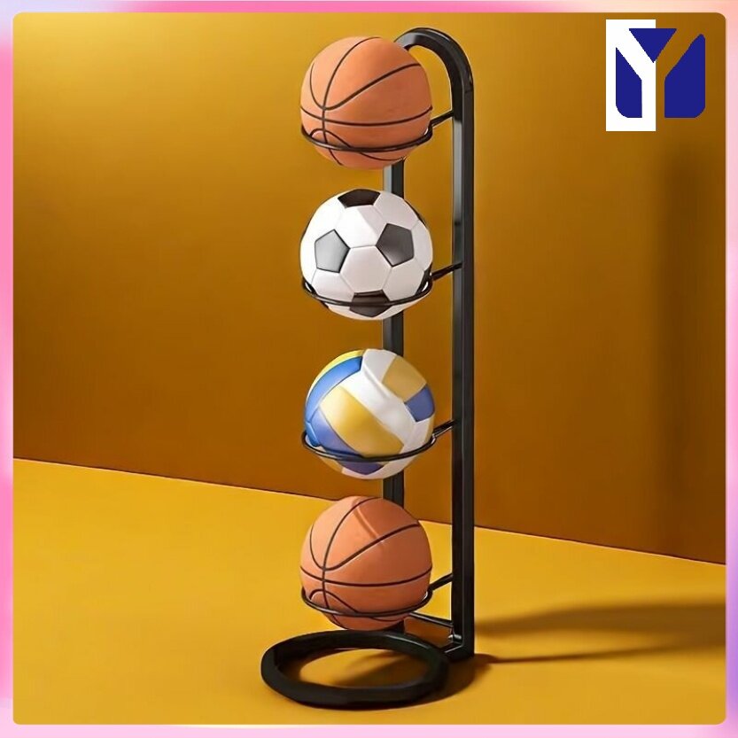 Прочный четырехслойный стеллаж из металла для премиум хранения и эффектной выставки спортивных мячей баскетбольных футбольных и волейбольных
