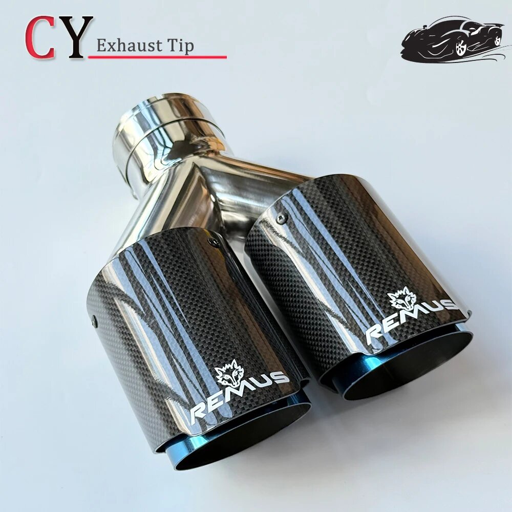 1 шт, автомобильный двойной выход, глянцевое углеродное волокно, наконечник выхлопной трубы равной длины, универсальный синий глушитель из нержавеющей стали, аксессуары для труб ID 57MM-OD 76MM