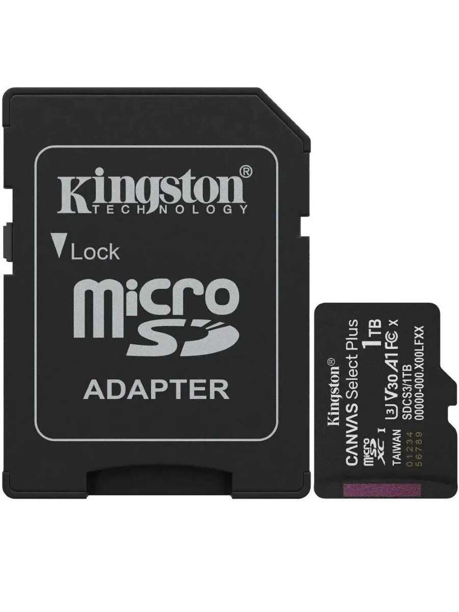 Карта памяти Kingston Canvas Select Plus SDCS3, MicroSDXC, 1024 GB, с адаптером