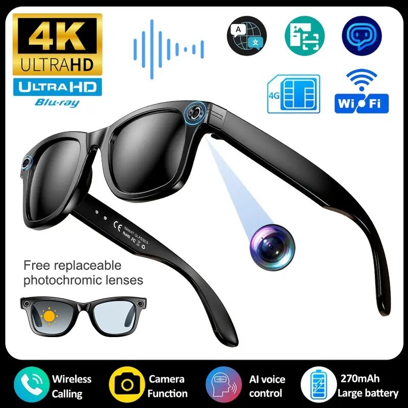 Black Friday Hot Seller - Camera-AI Smart Voice Glasses, Voice Assistant Headset, Video/Audio Translation, Bluetooth Call Fashion Glasses for Men And Women, 8MP Ultra-Wide-Angle Camera HD 1080P Polarized Conference Recorder, Outdoor Sports Fashion