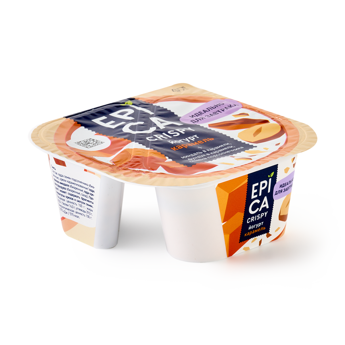 Йогурт Epica Crispy, с карамелью, 4,8%, дип-пот, 140 г, от +2 °C до +6 °C