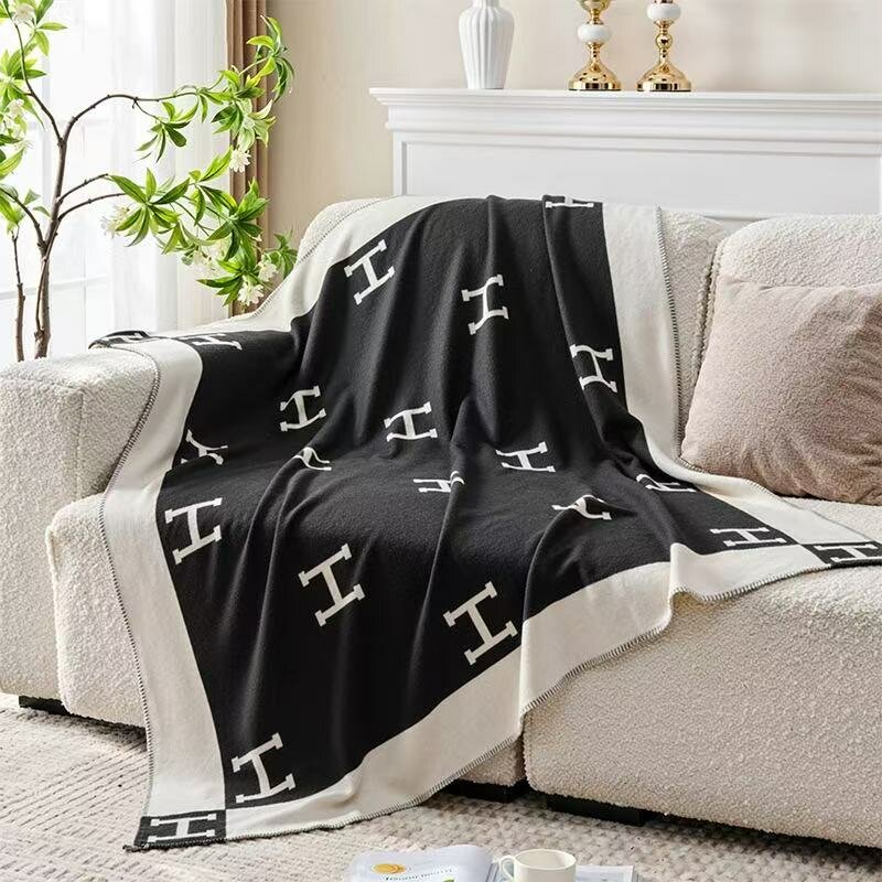 Плед из искусственного кашемира, с ворсом из шерсти, дизайн в виде буквы, 130x170 см, оранжевый