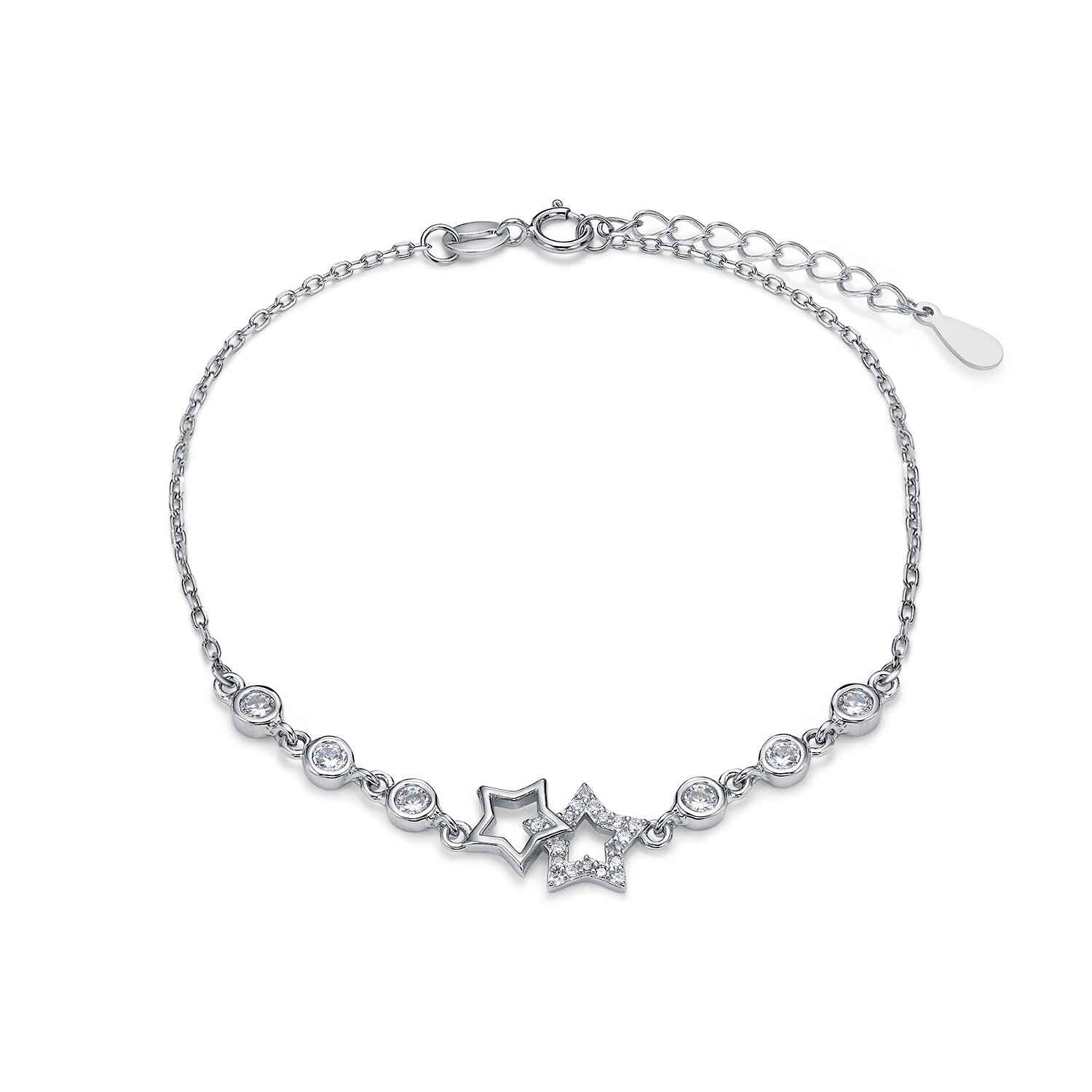 Браслет-цепочка, серебро, 925 проба, родирование, фианит