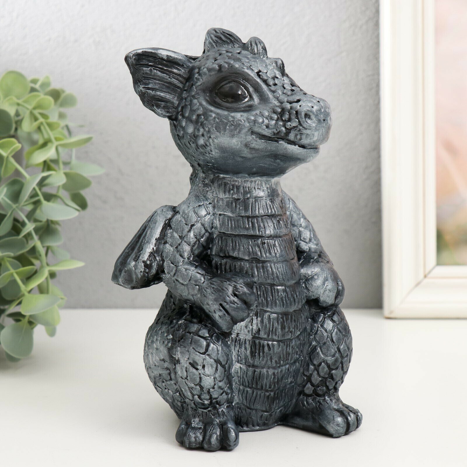 !09 Копилка "Дракончик" 18х10х10 см, цвет черное серебро