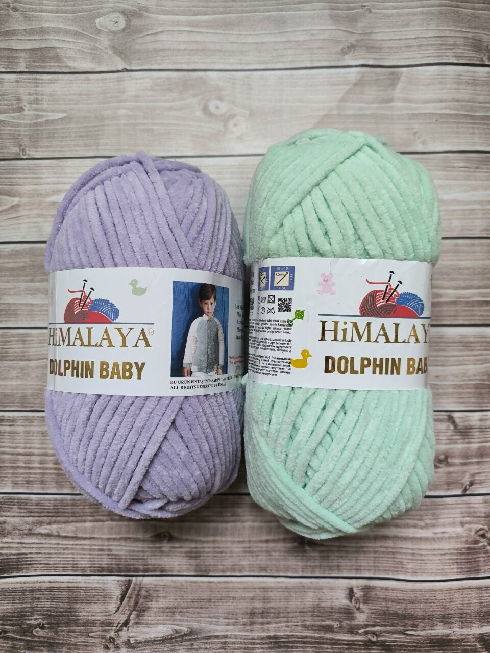 Пряжа Himalaya Dolphin baby, комплект 2 мотка (цвет 80305 св сирень и 80307 мята), вес мотка 100 гр, длина нити 120 м (Гималая Долфин беби)