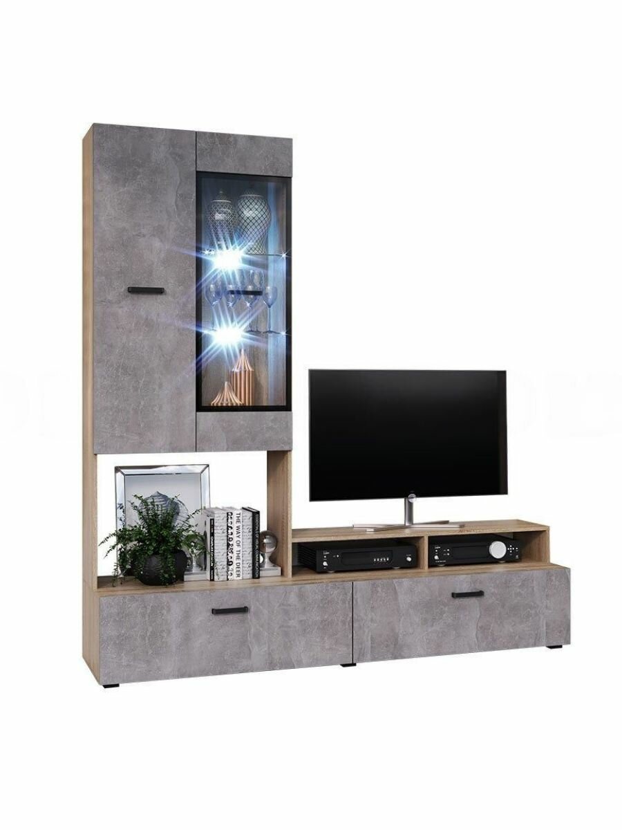 Центральная секция Нэнси New 2000х2170х520, Дуб сонома/Бетон светлый, МИФ