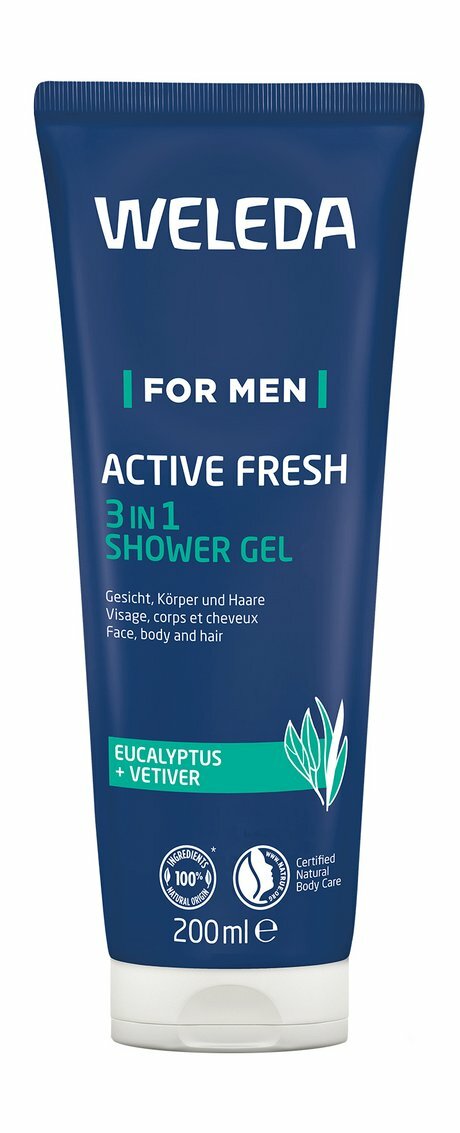 Weleda for Men Active Fresh 3-in-1 Shower Gel Гель для душа 3-в-1 для тела, волос и лица с ароматом эвкалипта и ветивера 200мл