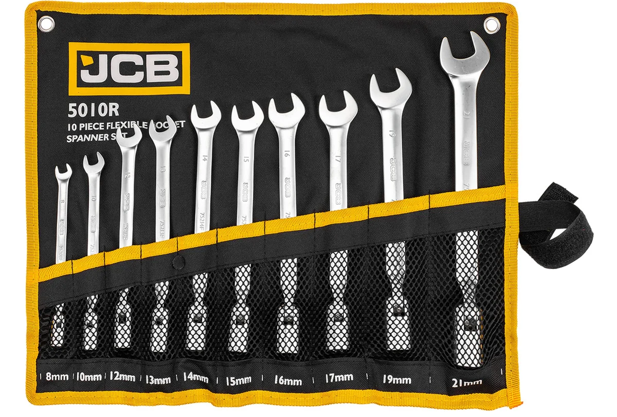 Ключи рожково-шарнирные JCB, набор 10 предметов, 8 мм - 21 мм