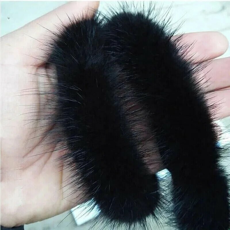 Лента из 100% натурального норкового меха - Кружевная отделка, Меховая полоска для шитья, декора одежды, аксессуаров (натуральный мех, ручная работаяснение структуры,1, черный,2.8
