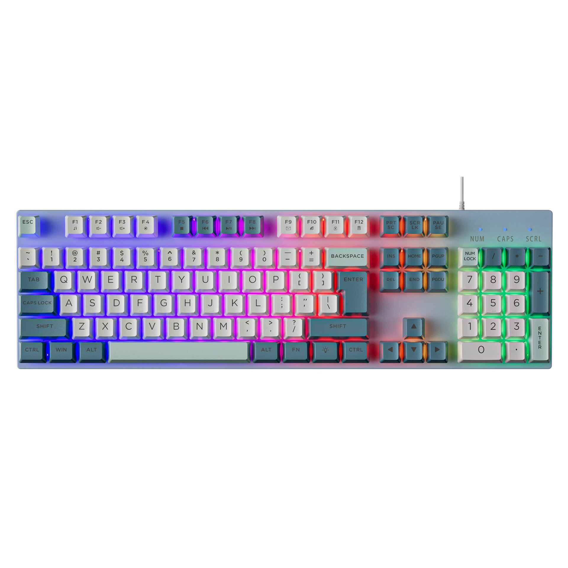 18Duo GK80 Проводная игровая клавиатура с радужной подсветкой и железной пластиной в цвете Небесно-голубой