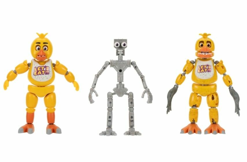 Эксклюзивный набор из 3-х фигурок Five Nights at Freddy's Чика Сломанный Чика и Эндо скелет Пять ночей у Фредди 16 см специальный выпуск светятся в темноте