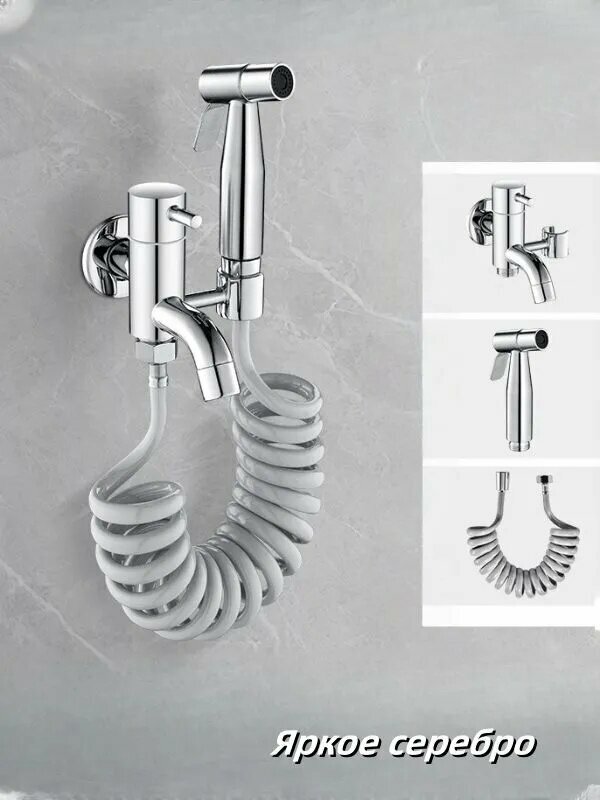 Душевая кабина для ванной комнаты со смесителем, 2 излива, биде, ярко-серебристый