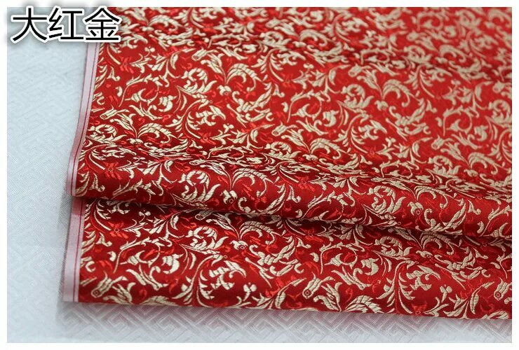 Парчовый жаккард с цветочным узором, полиэстер, 1 метр Красный, Big red gold
