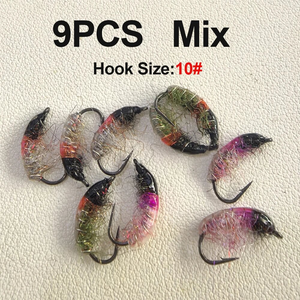 ICERIO Мушки для ловли нахлыстом 8 шт. size 10 9pcs Mix