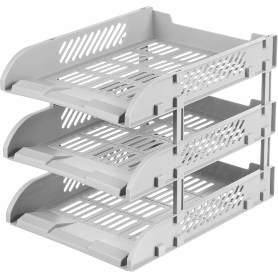 Лоток горизонтальный для бумаг Deli E9213, 3шт/наб, 325x241x255мм, пласт, сер, 2274974