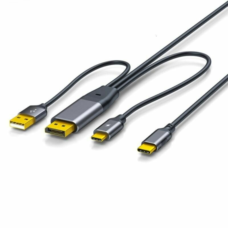 Кабель и адаптеры DisplayPort to USB C 4K@60Hz для мобильных мониторов, студийных дисплеев, VR-гарнитур и игровых консолей с сенсорным управлением, 1m - Straight head