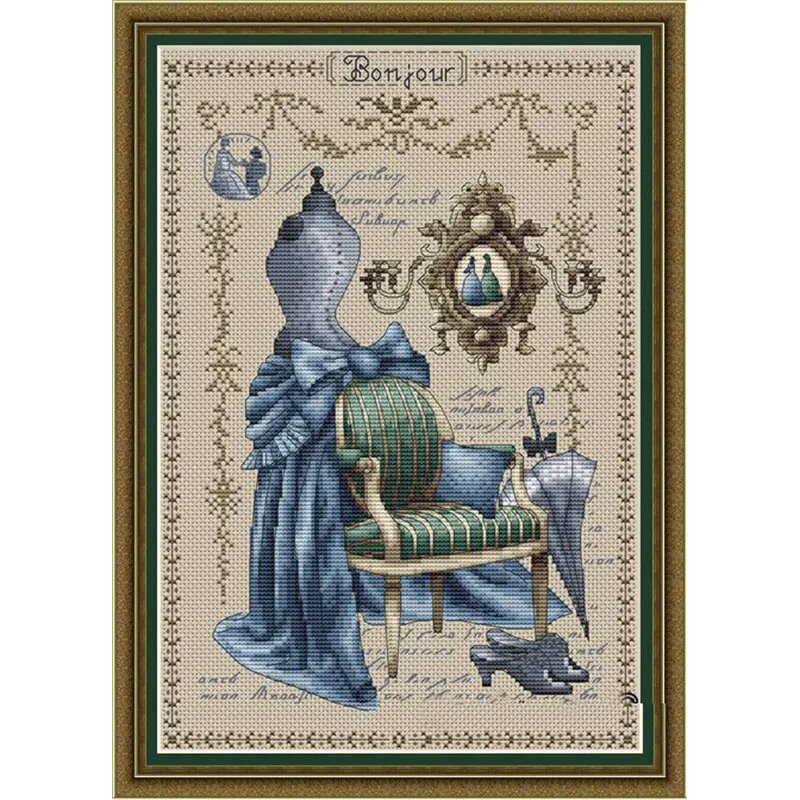 Набор для вышивания крестом XIUSPRING, канва, хлопок, 116*170 стежков Бирюзовый, ZZ1599, 18ct khaki