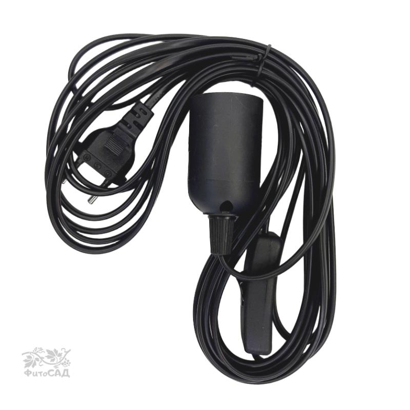 Патрон Е27 с проводом 5м. вилкой и выключателем.