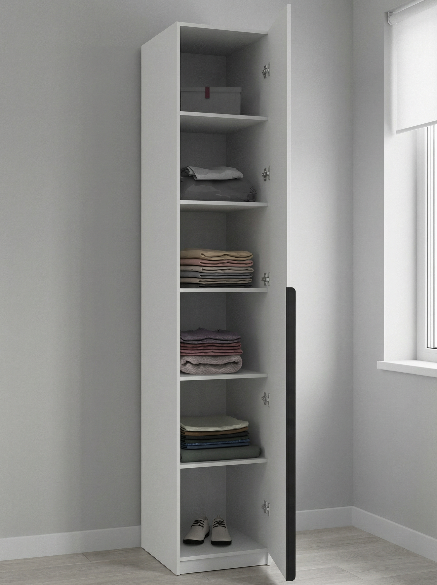 Шкаф-пенал Стич-10 с полками и длинной ручкой, ШхГхВ: 45х50х240 см, белый