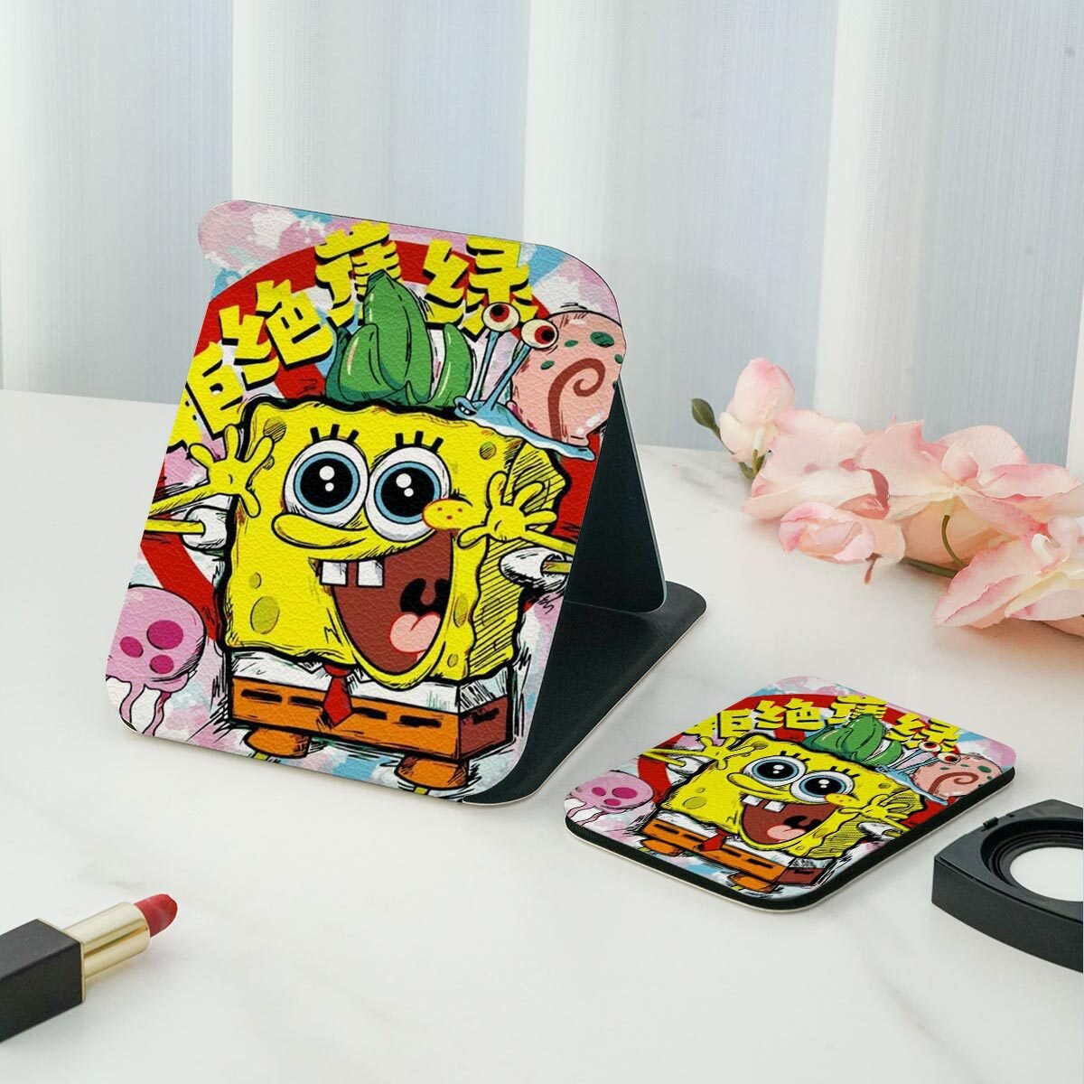 Двойная печатная складная туалетная зеркальная, большой размер 16x21 см, портативное зеркало для макияжа для студентов